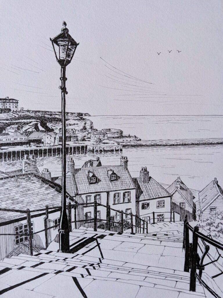 Whitby Fine Line Ink Drawing, Whitby Yorkshire – Steps from Abbey and ...